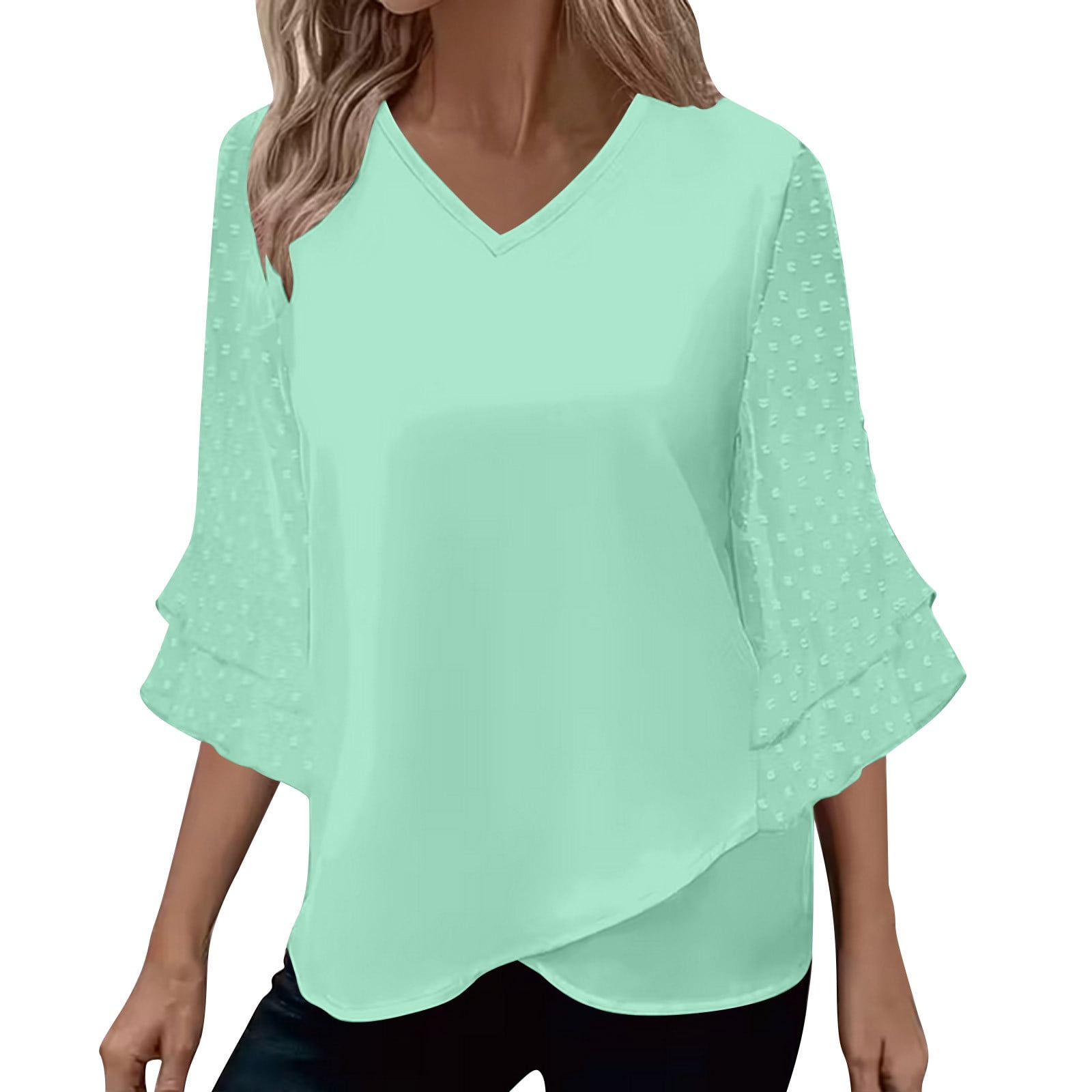 Cilsoka Ladies Tops and Blouses 3/4 Sleeve Summer Lightweight Tunic V ...