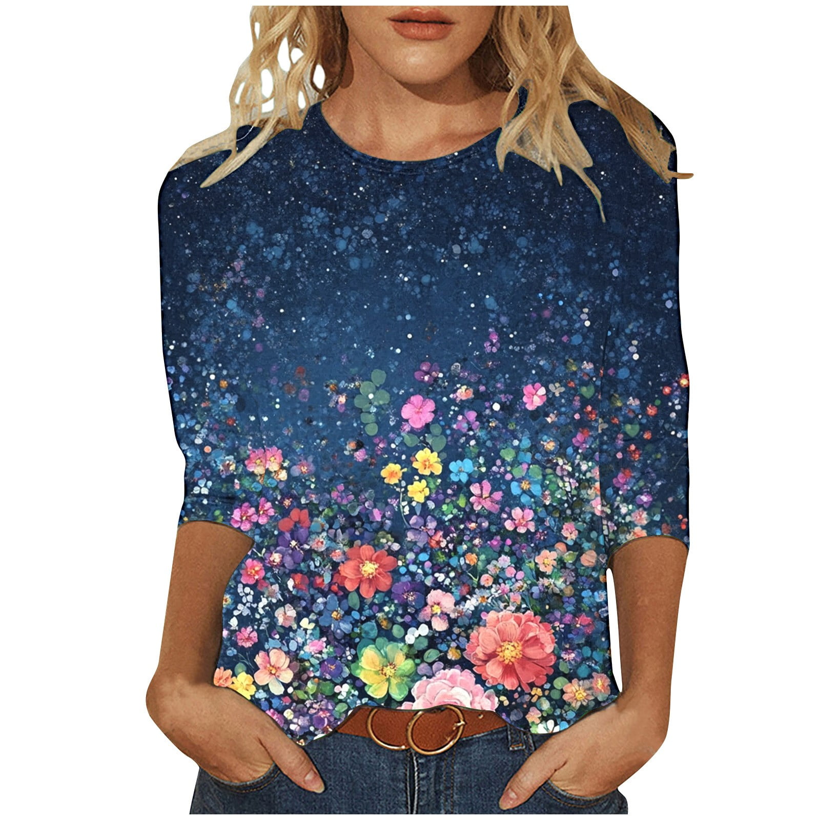 Cilsoka Plus Shirts for Women Plus Size Boho Womens 3/4 Sleeve Tops and ...