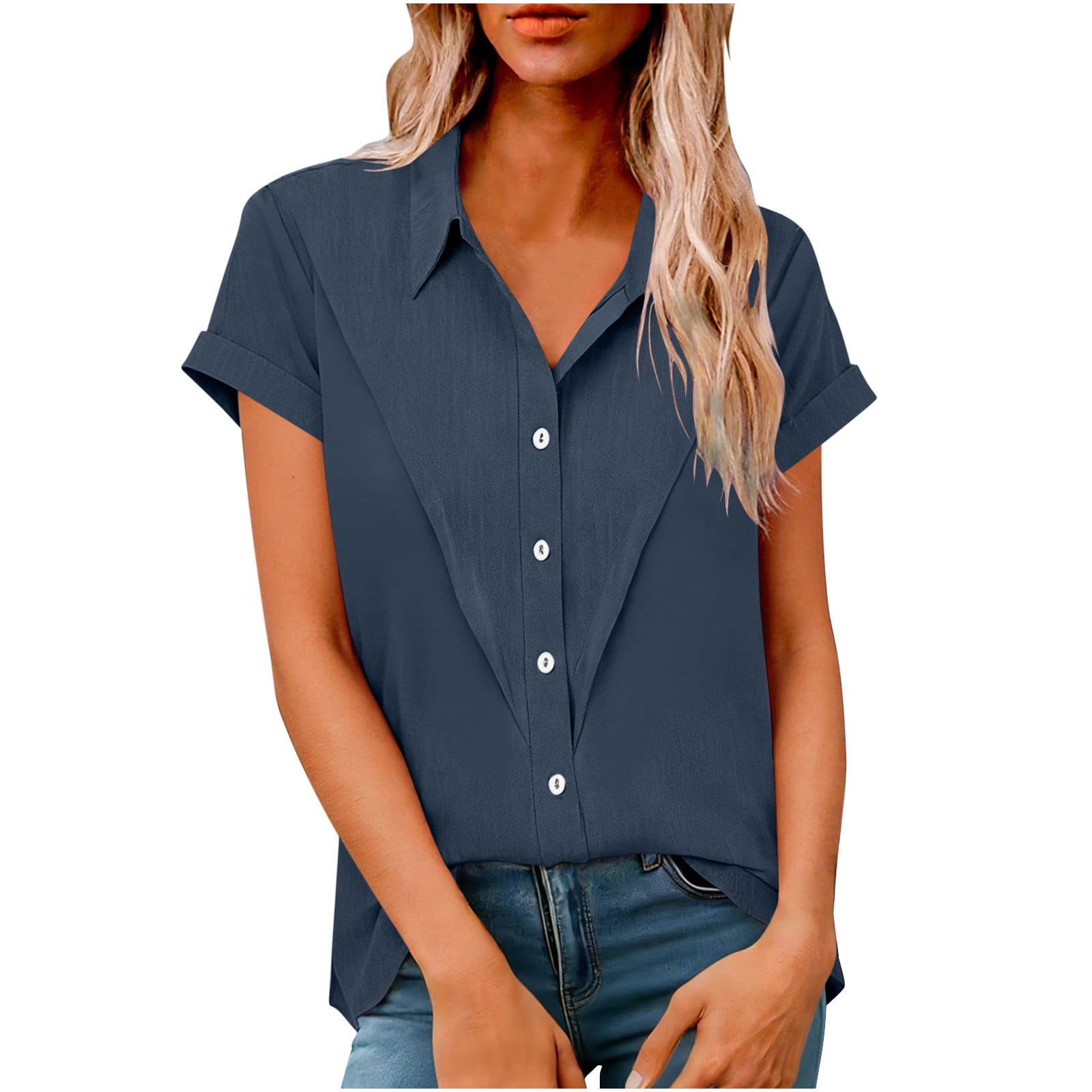 Cilsoka Shirts for Women with Pockets Short Sleeve Button Down Shirt ...