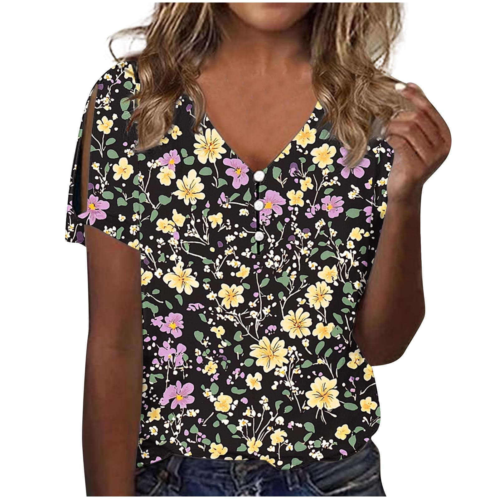 Cilsoka Summer Shirts for Women 2025 Clearance Solid Womens Tops Vintage Tees for Women ...