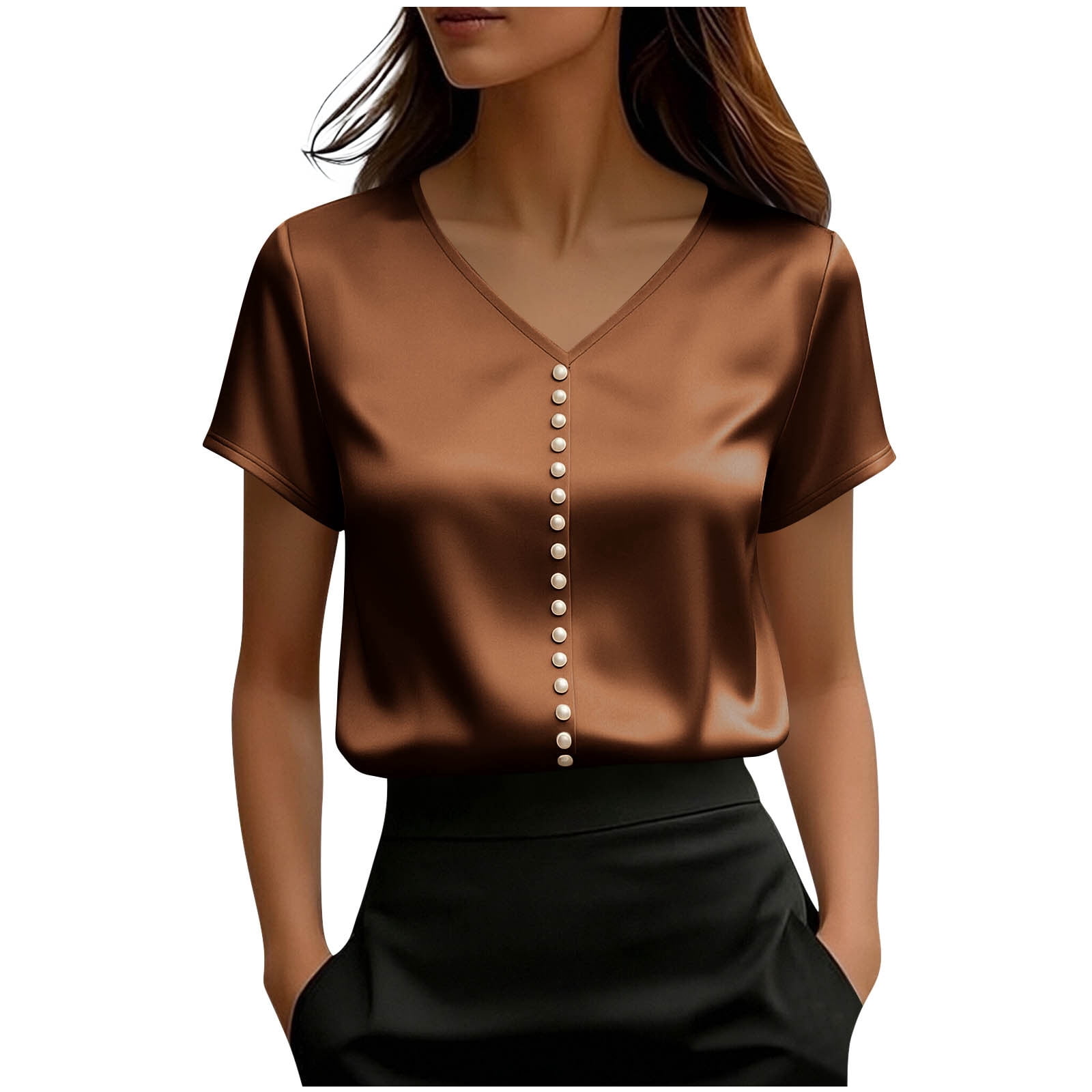 Cilsoka T Shirt for Women Elegant Pearls Beaded V Neck Short Sleeve ...