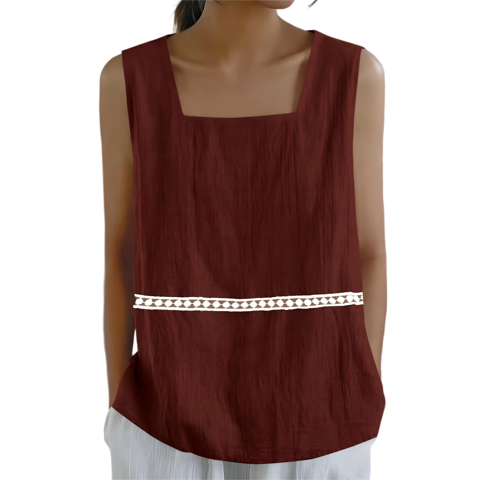 Cilsoka Tank Tops for Women Cotton Linen Summer Sleeveless Crewneck ...
