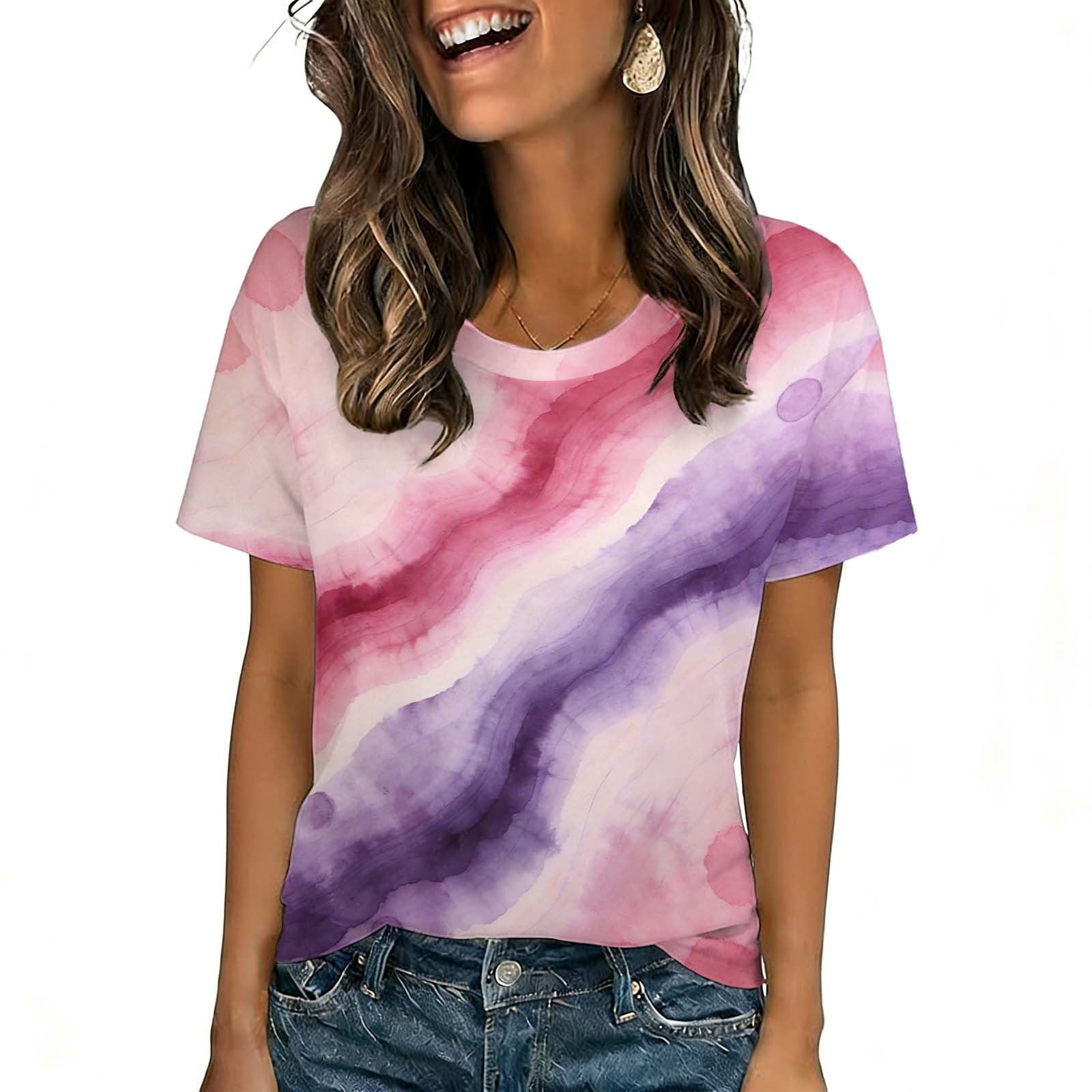 Cilsoka Trendy Blouses for Women Casual, Tie Dye Crew Neck Short Sleeve ...