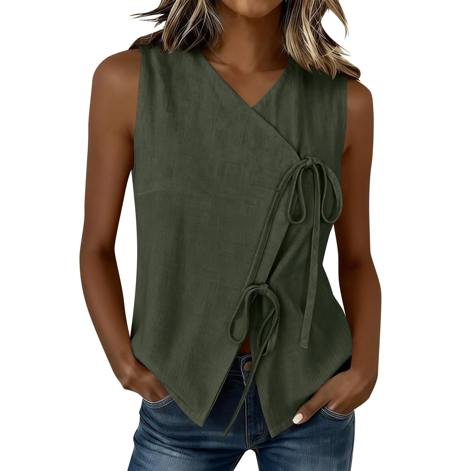 Cilsoka Women 2026 Summer Tie Front Tank Tops Trendy Solid Vest ...