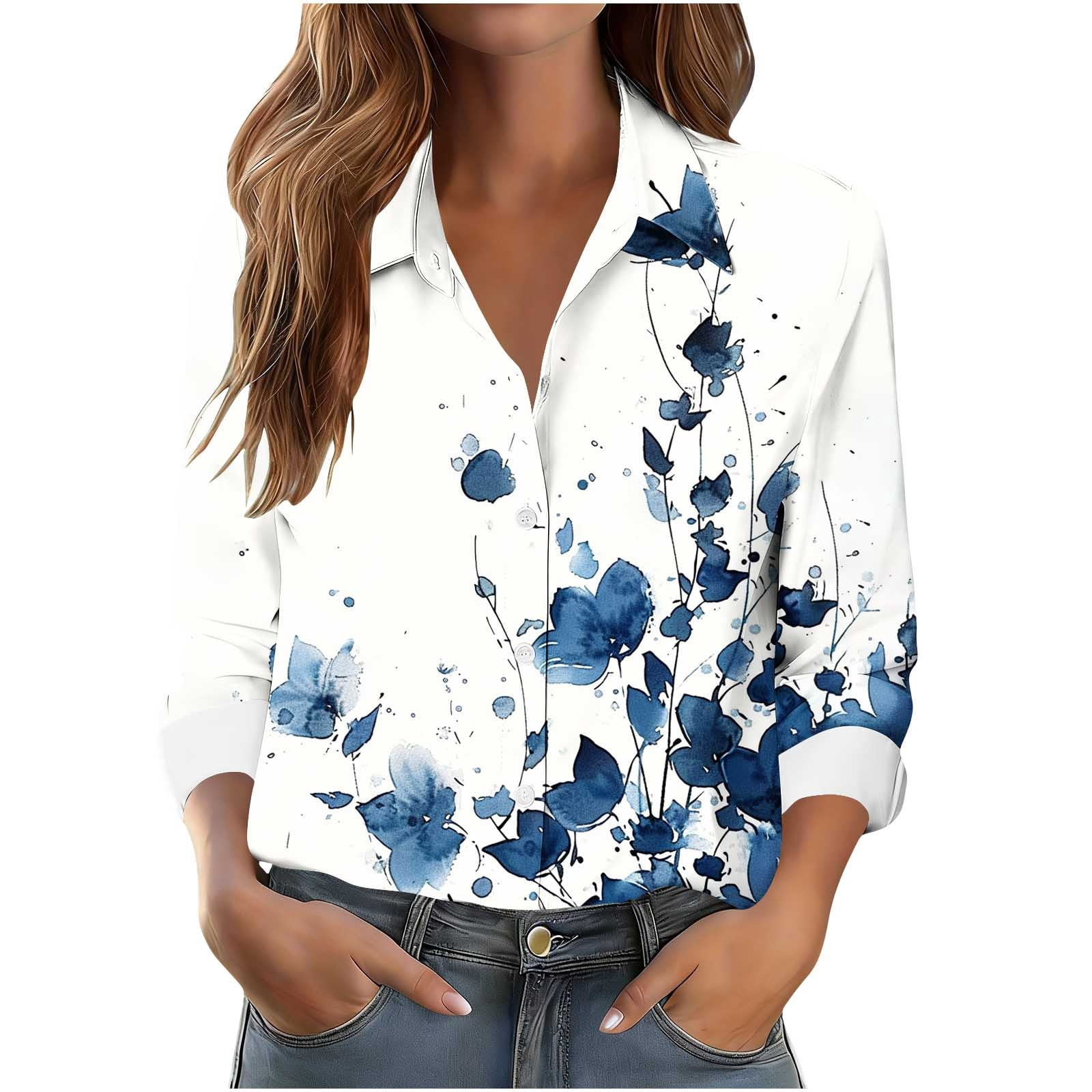 Cilsoka Women Tops Dressy Casual Long Sleeve Button Down Shirts ...
