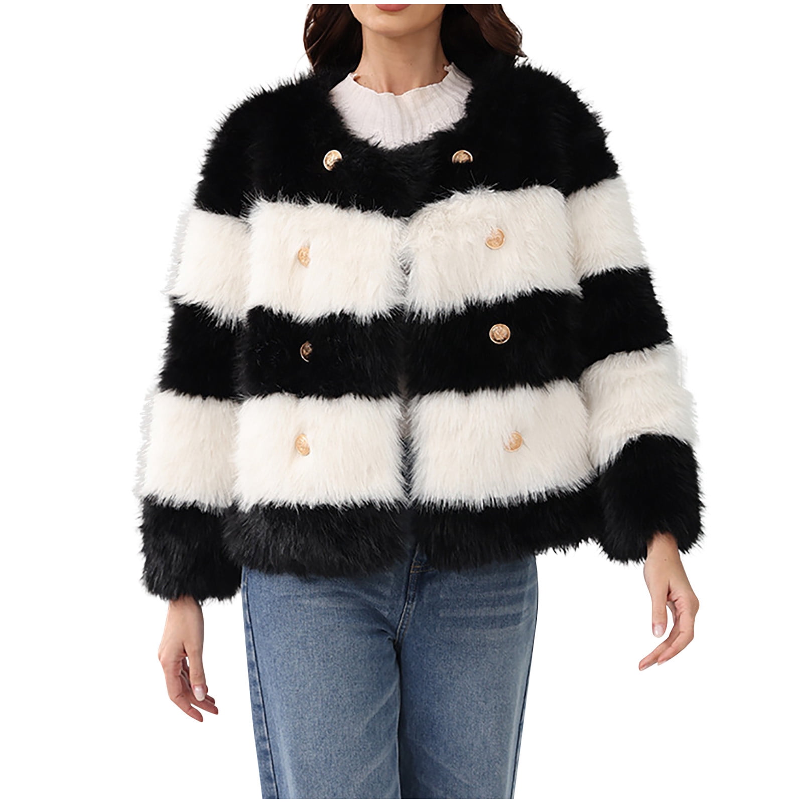 Cilsoka Women Warm Fluffy Cropped Puffer Jacket Women Faux Fur Cardigan ...