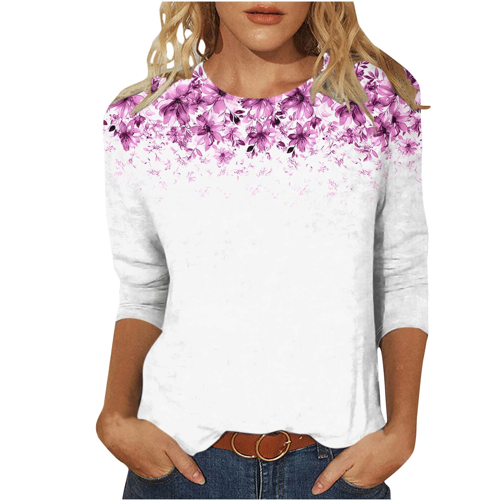 Cilsoka Women's Casual 3/4 Sleeve T-Shirts Round Neck Cute Tunic Tops ...