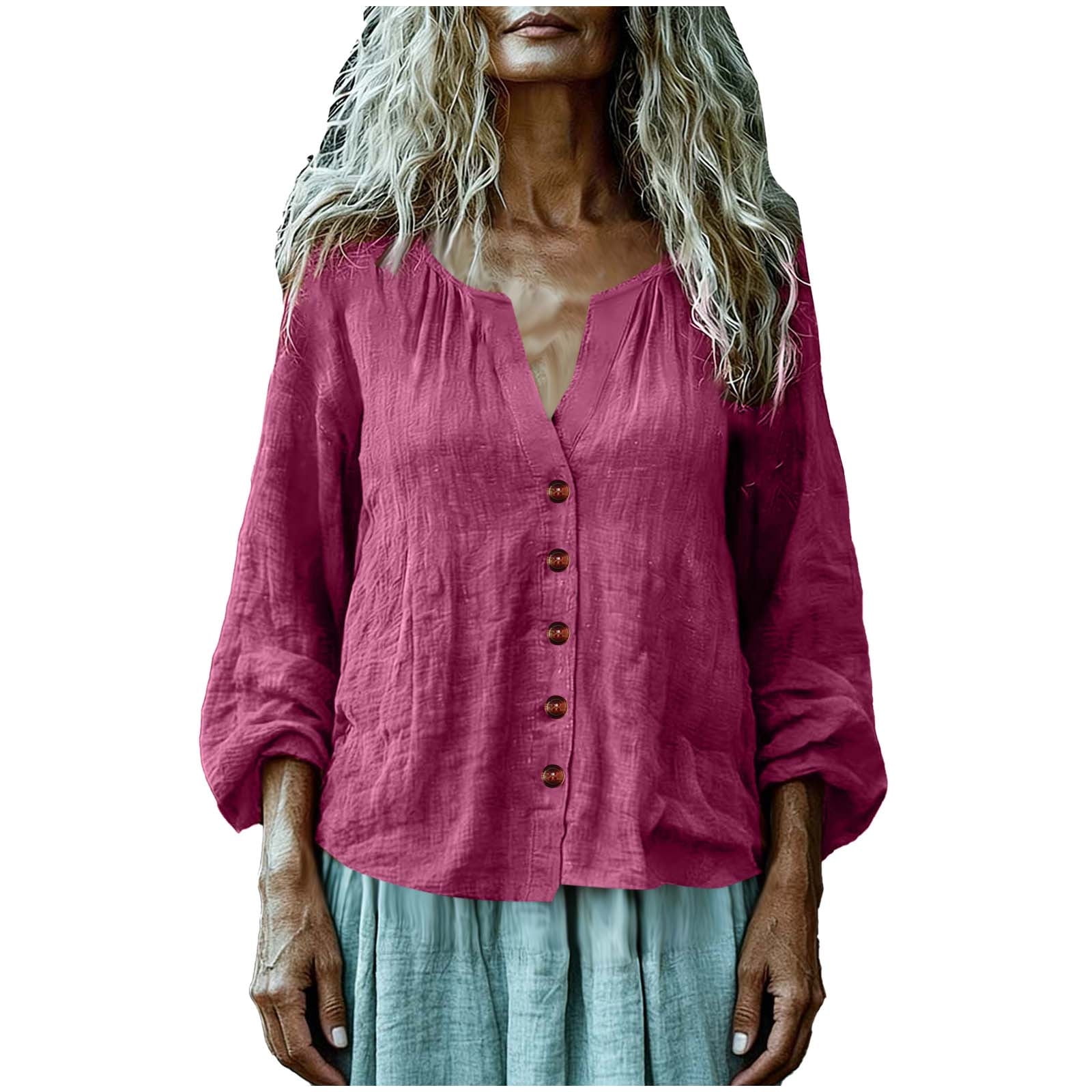 Cilsoka Women's Cotton Linen Button Down Shirts Summer Blouse Long ...