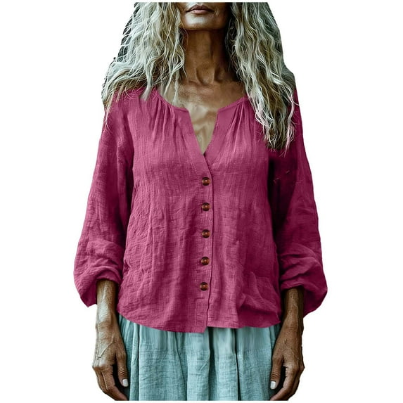 Cilsoka Women's Cotton Linen Button Down Shirts Summer Blouse Long ...