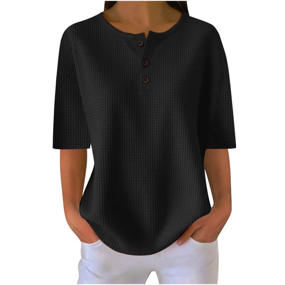 Cilsoka Women's Short Sleeve Waffle Knit Shirts Plus Size Dressy Casual ...