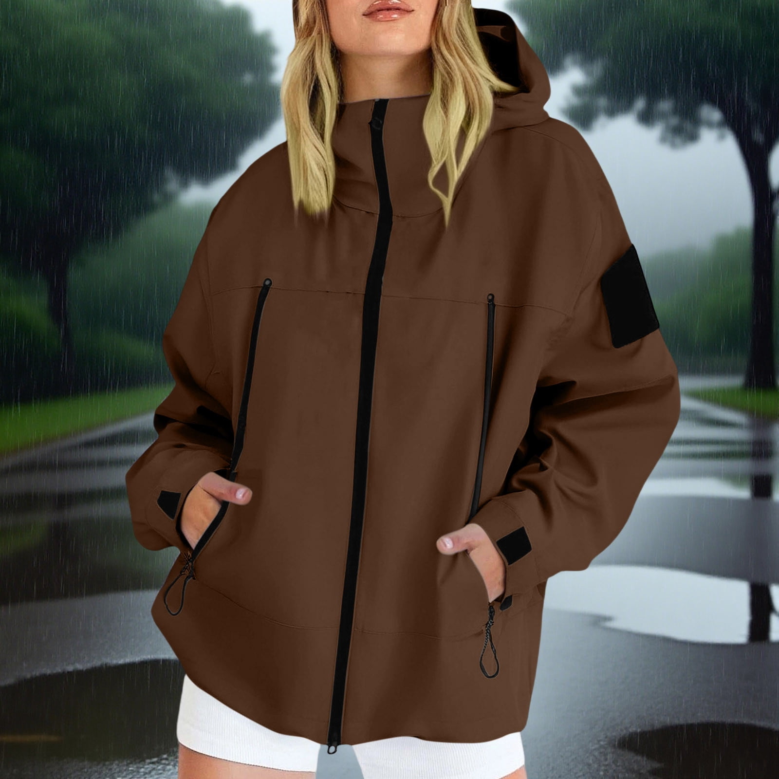 Cilsoka Women's Waterproof Rain Jacket Hooded Lightweight Windproof ...