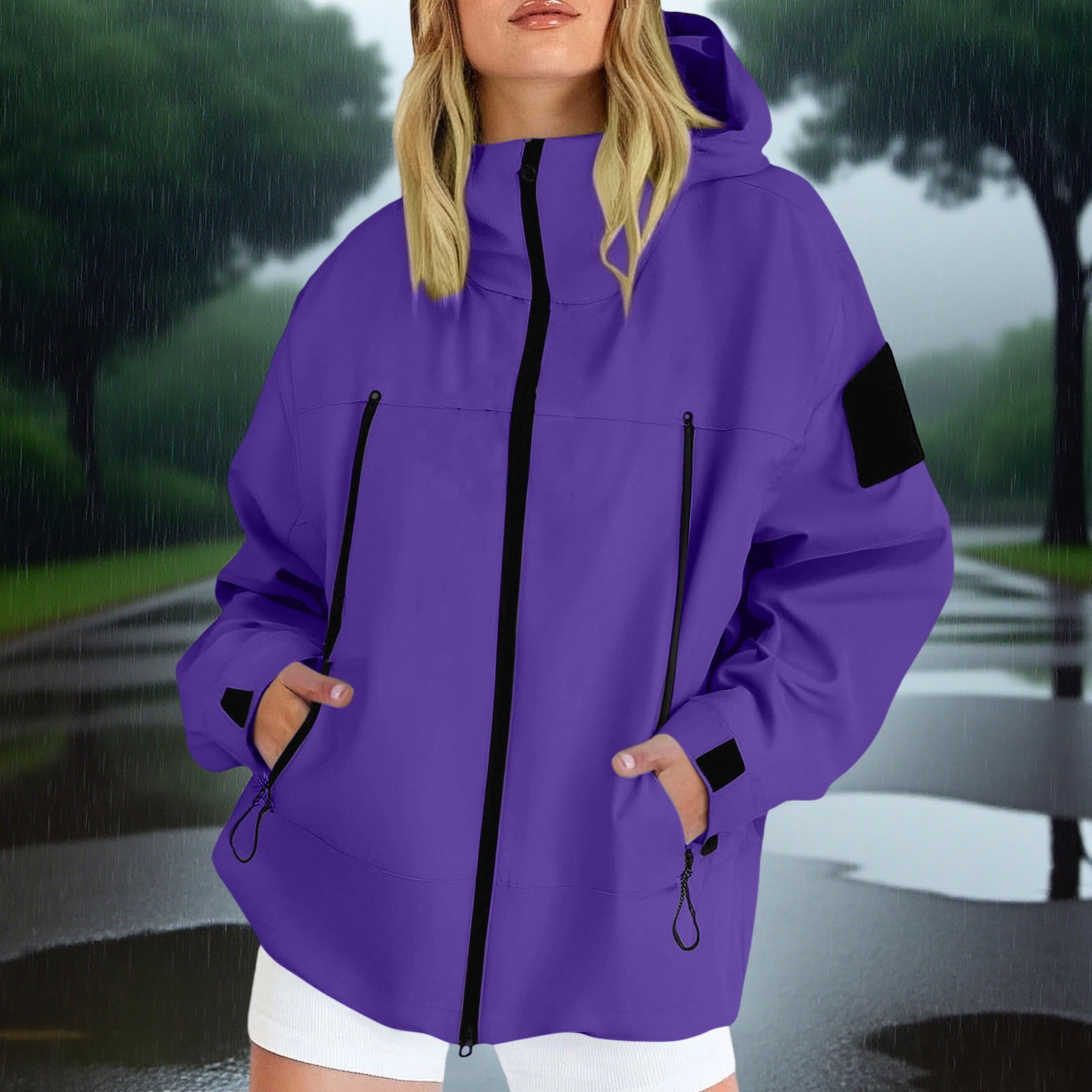 Cilsoka Women's Waterproof Rain Jacket Hooded Lightweight Windproof ...