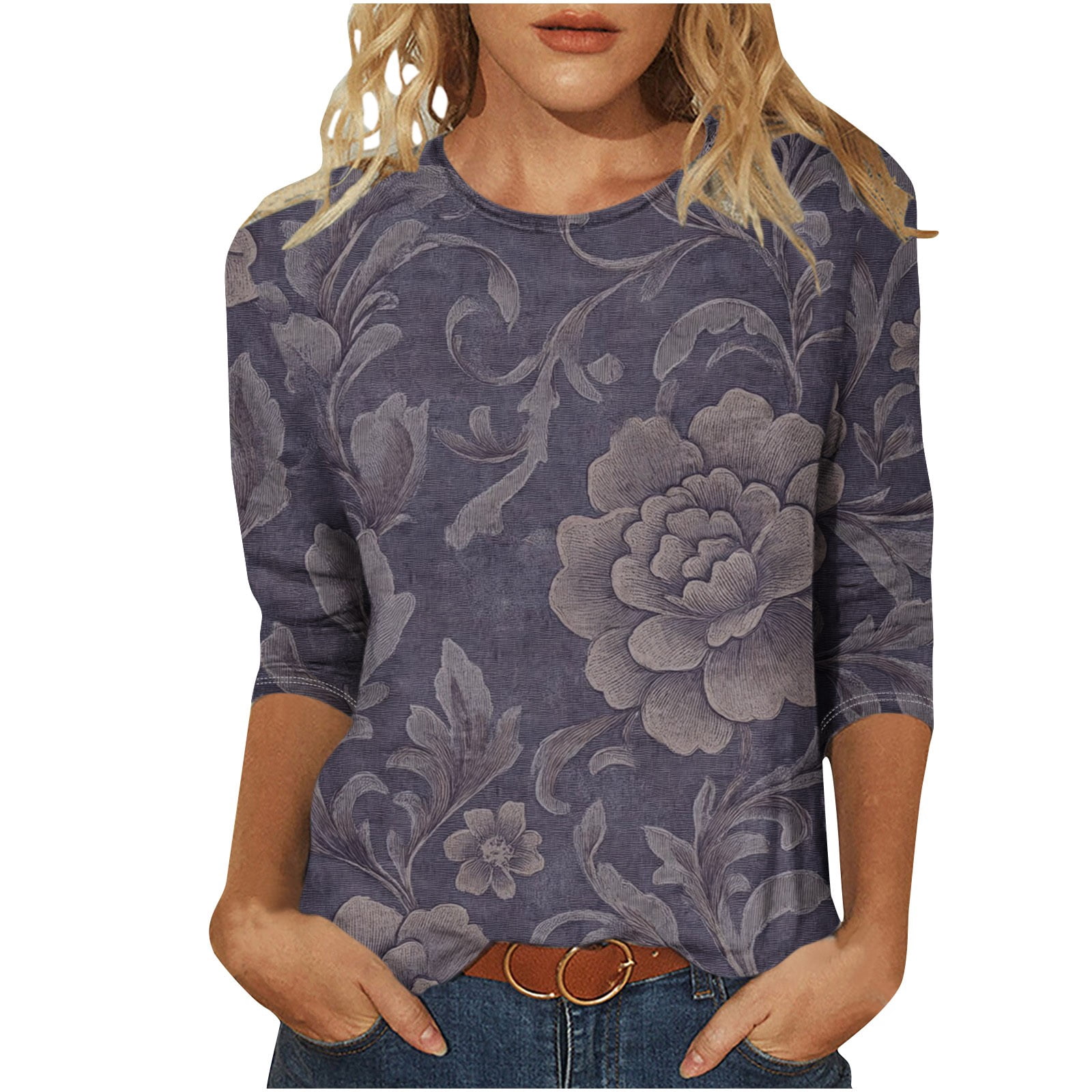 Cilsoka Womens 3/4 Sleeve Shirts V Neck Summer Floral Printed Shirt ...