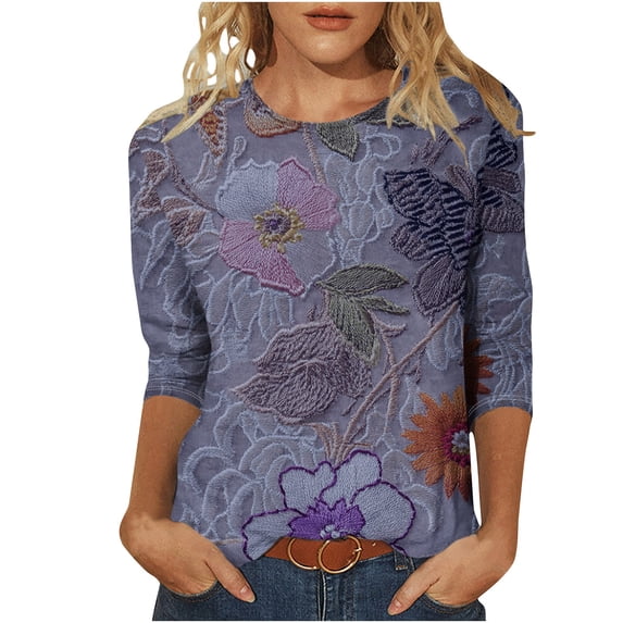 Cilsoka Womens 3/4 Sleeve Tops with Buttons Crew Neck Summer Outfits ...