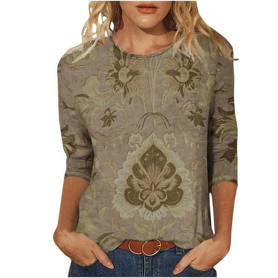 Cilsoka Womens 3/4 Sleeve Tops with Buttons Crew Neck Summer Outfits ...