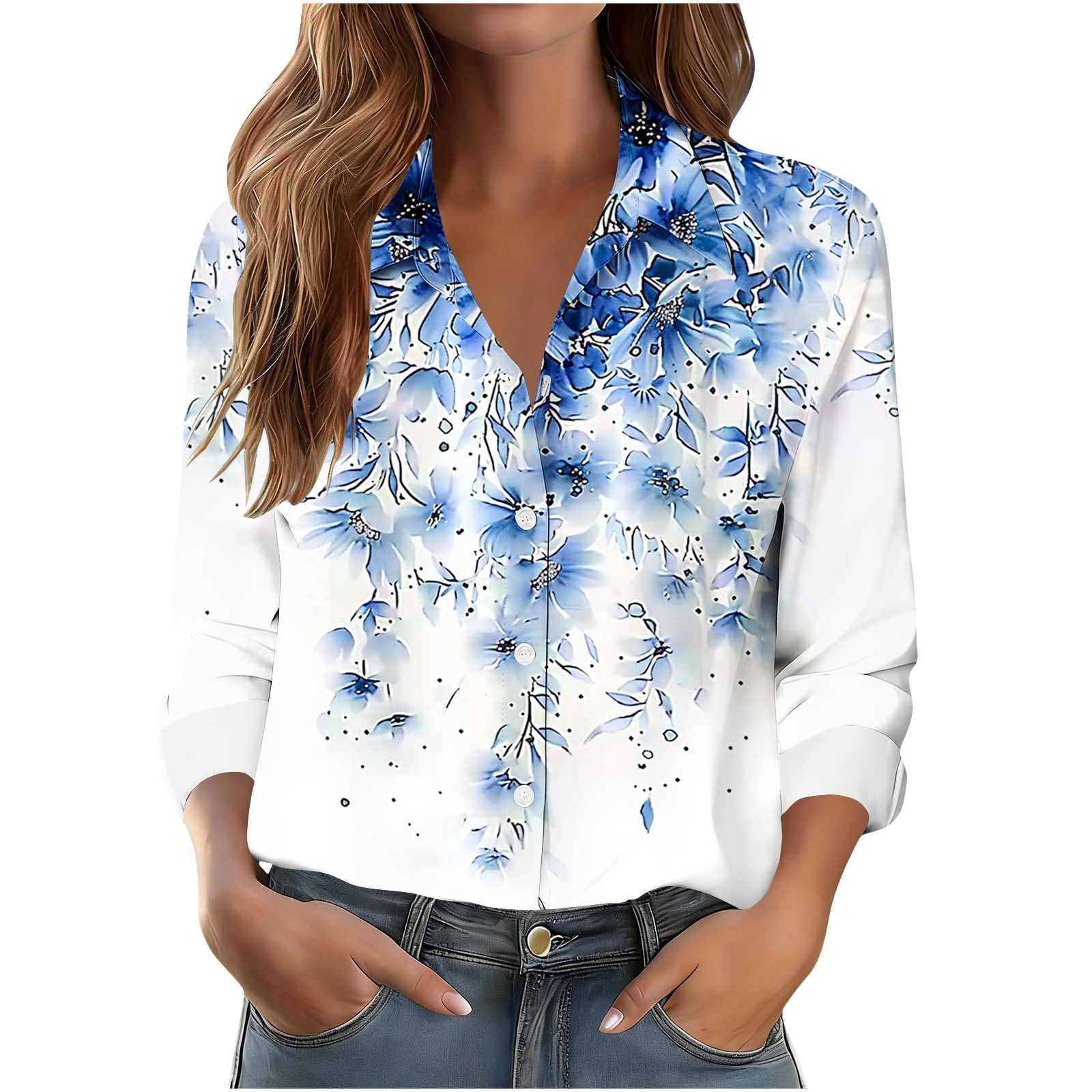 Cilsoka Womens Button Down Shirt Long Sleeve Henley V Neck Work Shirts ...