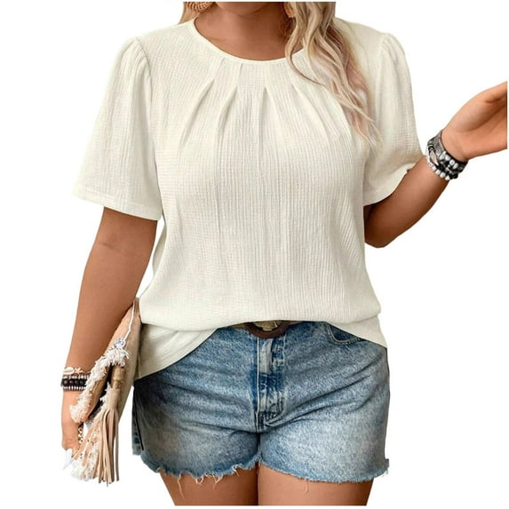 Cilsoka Womens Plus Size Half Sleeve Tops Trendy Spring Summer V Neck ...
