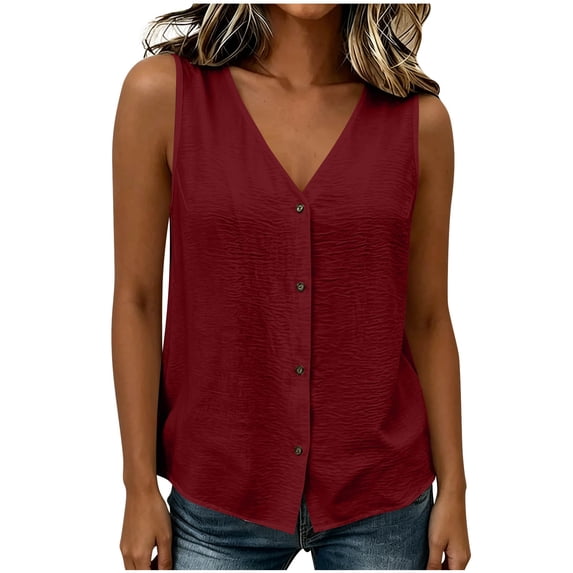 Cilsoka Womens Sleeveless Button Down Business Work Tank Tops Summer ...