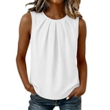 Cilsoka Womens Sleeveless Trendy Shirts Round Neck 2026 Tunic Pleated ...