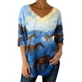 Cilsoka Womens Tops Horse Printed 3/4 Sleeve Western Vintage 3D Graphic ...