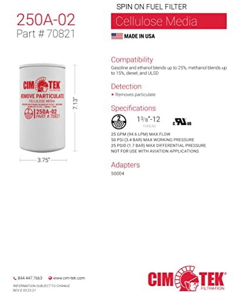 Cim-Tek 70821 250AE-02 2 Micron Particulate Fuel Filter - CIM250AE02 ...