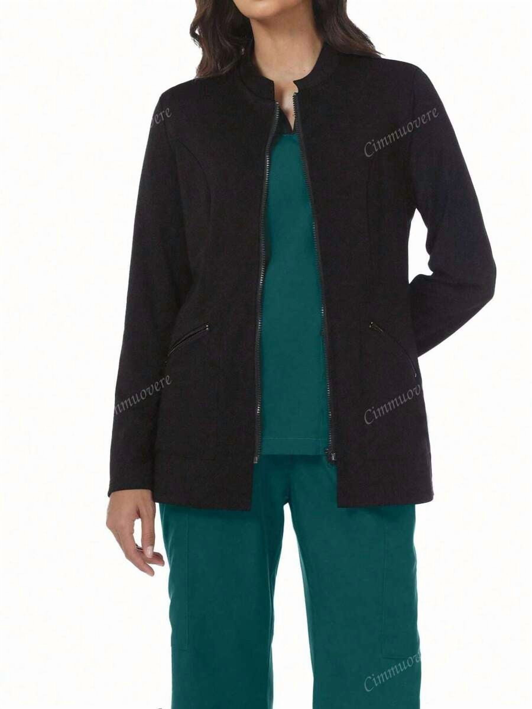 Cimmuovere Casual Commuting Long Sleeve Zip-Up Collar Pocket Scrubs ...