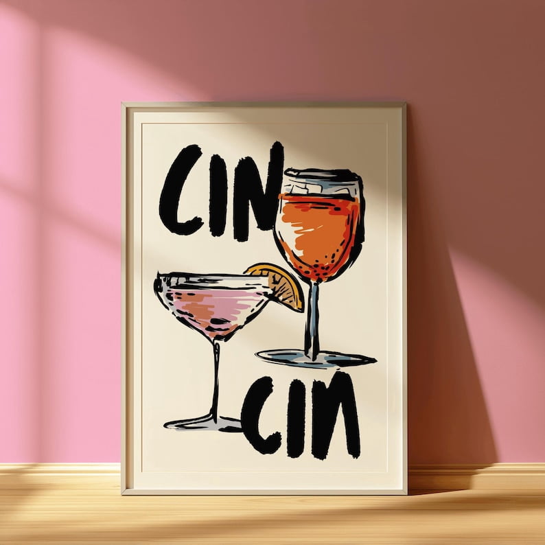 Cin Art Design2 Poster Bar Cart Decor Cheers Salud Cocktail Retro ...