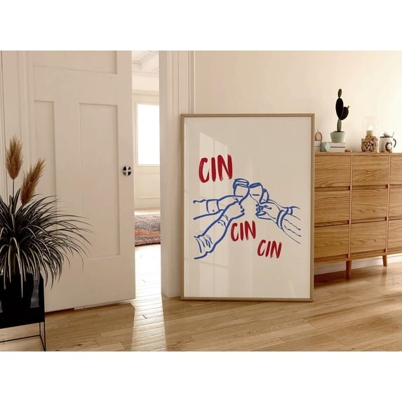 Cin Cin Cheers Cocktail Illustration Wall Art Bar Cart Decor, Unframed ...