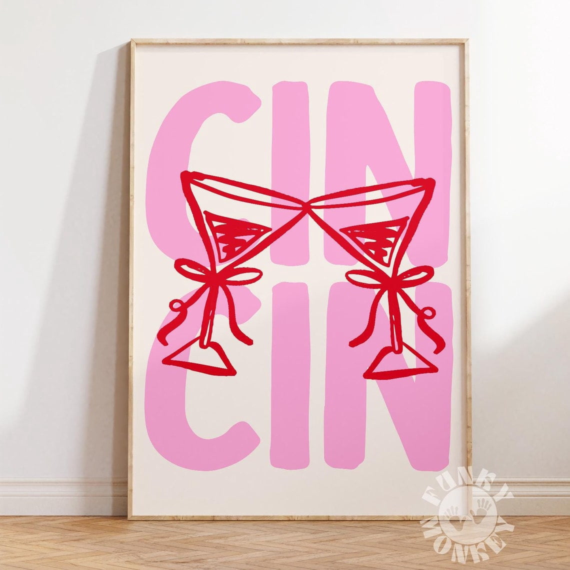 Cin Cin Poster Print Pink Girly Cocktail Digital Print Retro Cheers ...