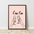 Cin Cin Poster, Wine Wall Art, Minimalist Line Art Print, Kitchen Decor ...