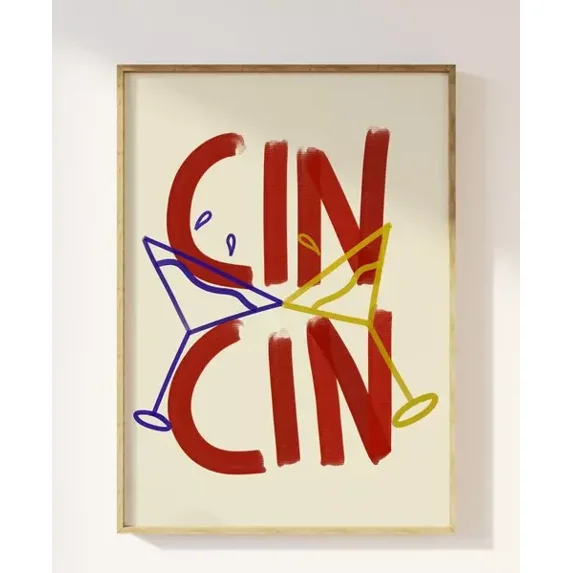 Cin Cin Print Cin Cin Poster Retro Cheers Trendy Kitchen Print ...