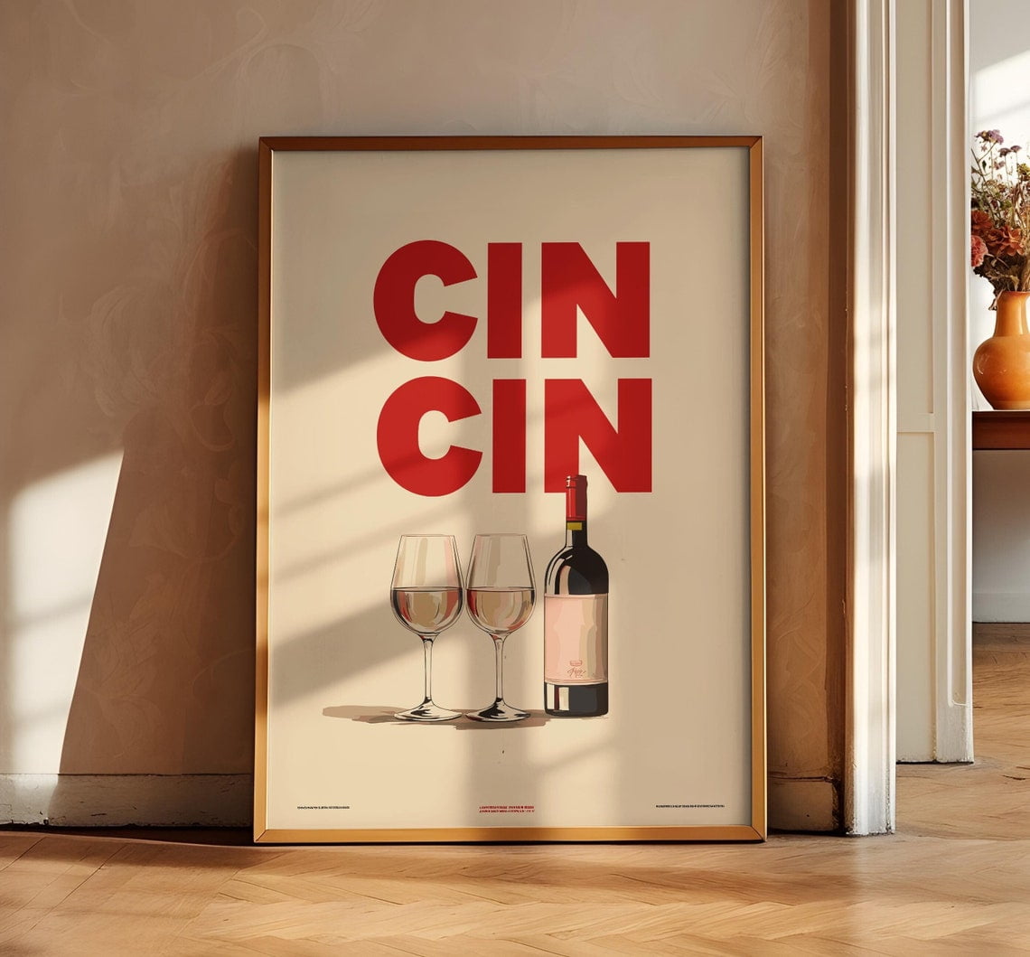 Cin Cin Wine Print, Bar Cart Printable, Retro Wine Poster, Kitchen Painting, Aesthetic Wall Art ...