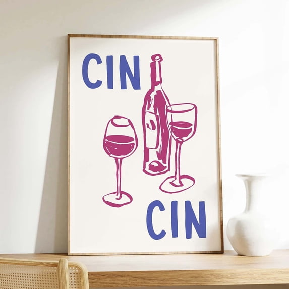 Cin Design2 Poster Cute Wine Sketch Cocktail Bar Art Trendy Kitchen ...
