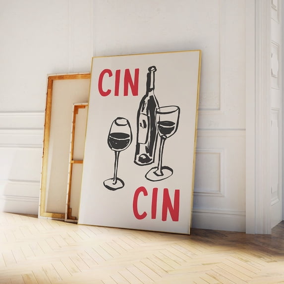 Cin Poster Cute Wine Sketch Cocktail Bar Art Trendy Kitchen Cheers Wall ...