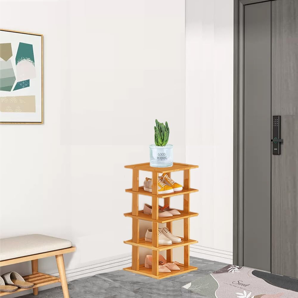 CinYana 5-Tier Stackable Bamboo Shoe Rack, Brown, Multifunctional ...
