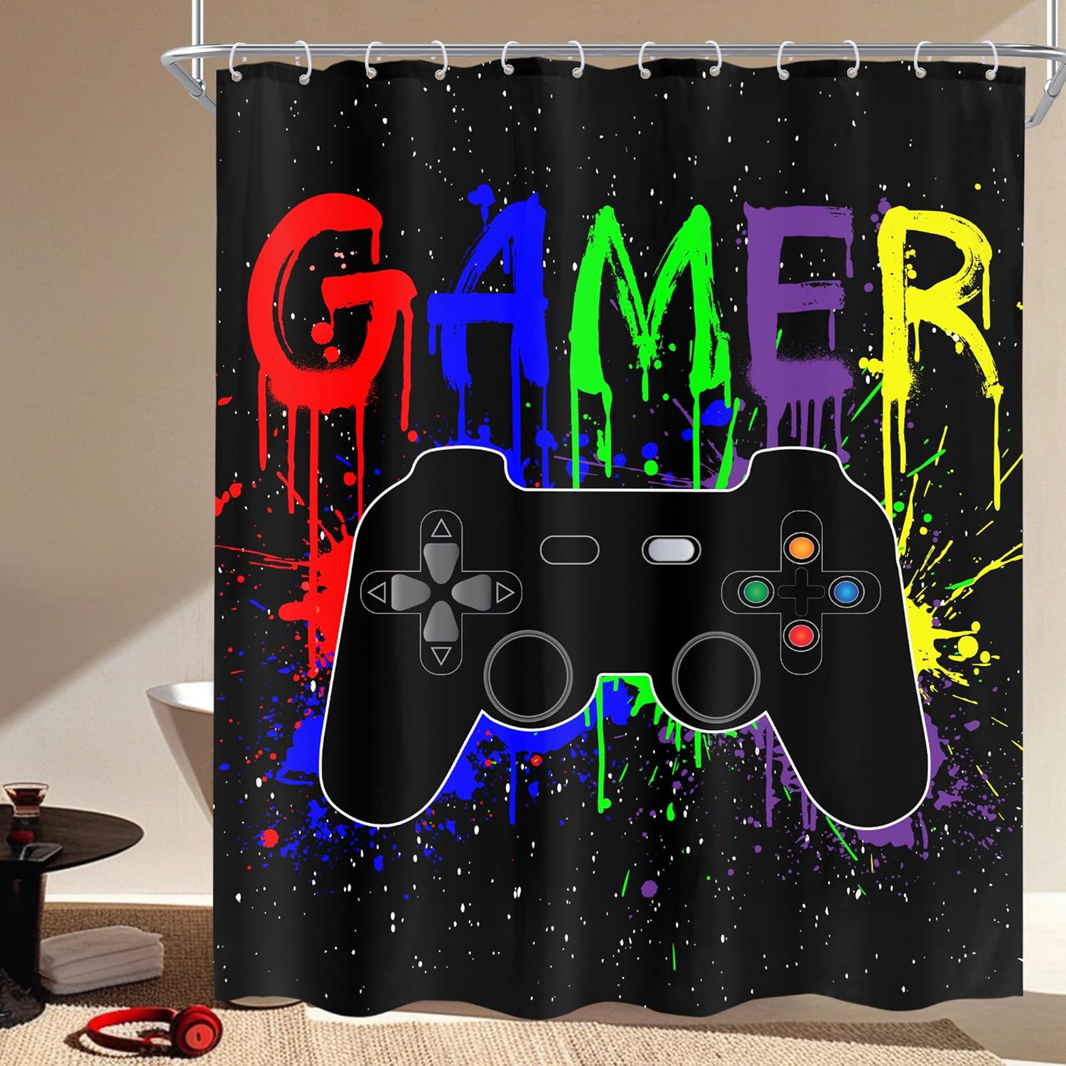 Cinbloo Boys Gamer Shower Curtain 60Wx72H Gaming Controller Video Game ...