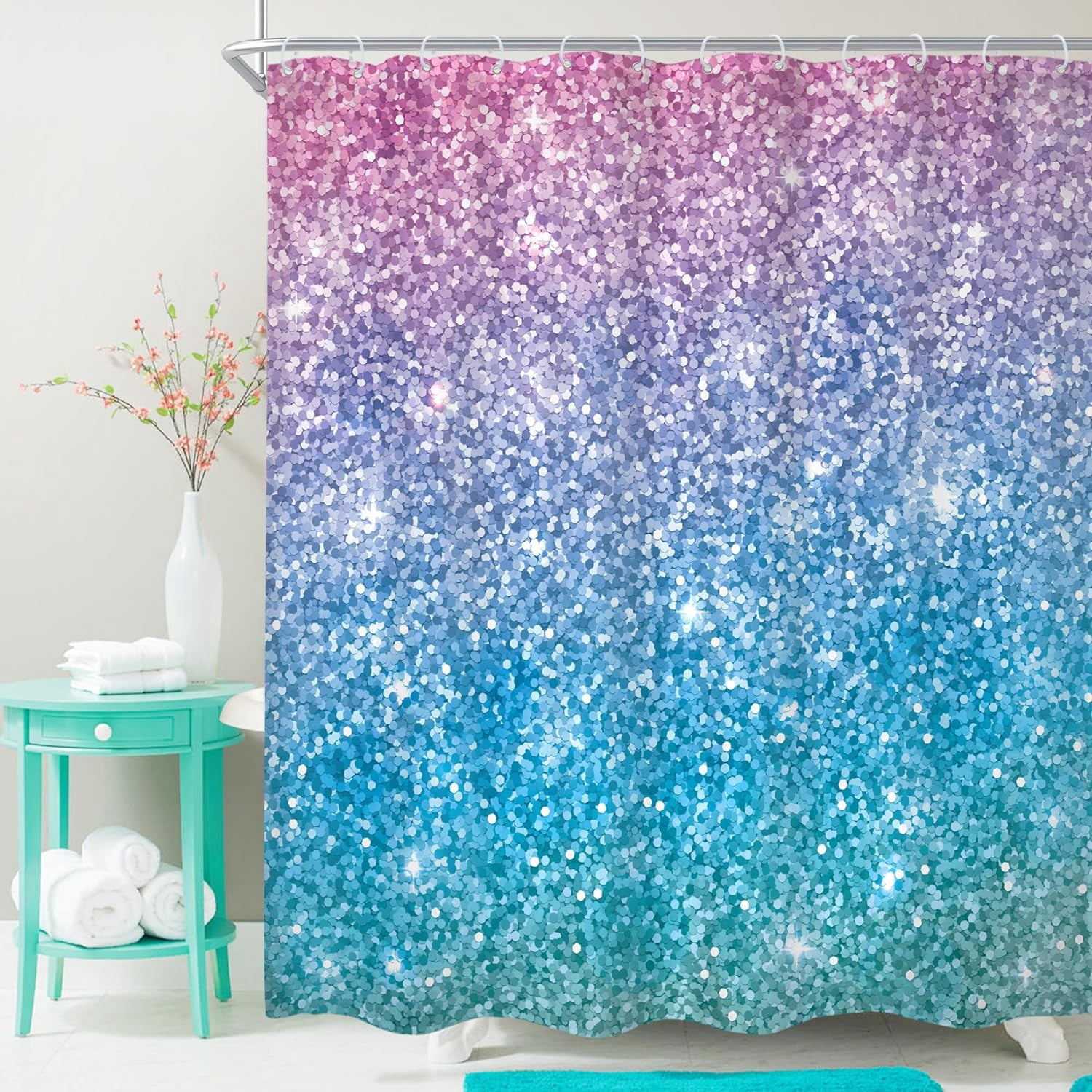 Cinbloo Ombre Teal (Not Glitter) Shower Curtain 60Wx72H Rainbow Polka ...