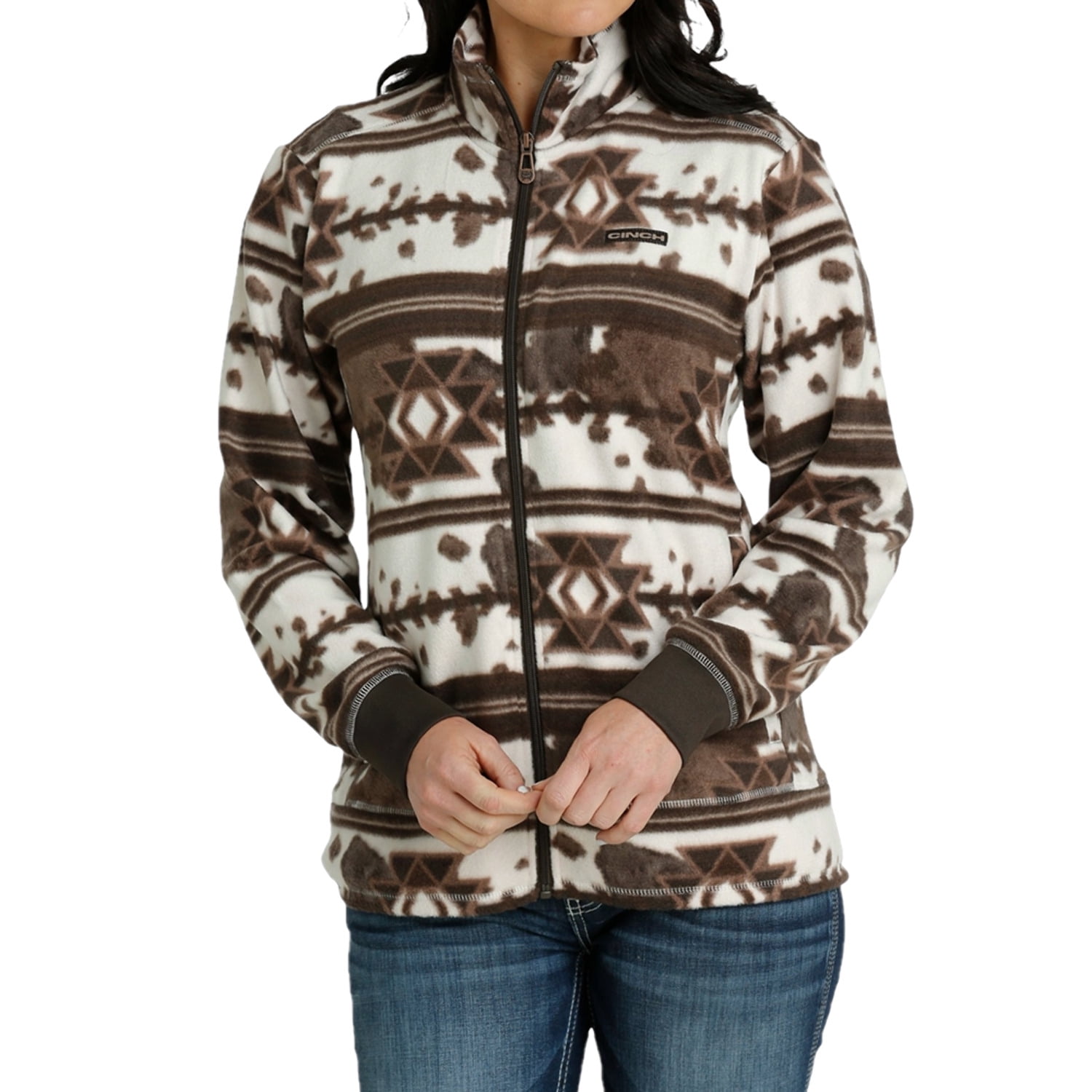 Cinch® Ladies Cream Brown Aztec Full Zip Fleece Jacket MAJ9894001 ...