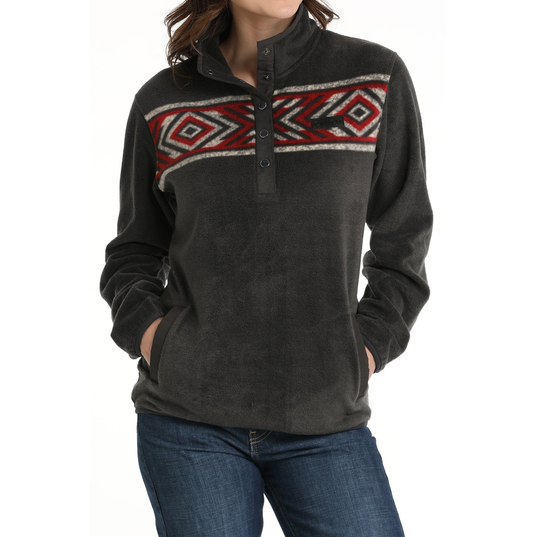Cinch Ladies Polar Fleece Charcoal Grey Aztec Pullover MAK9909001 ...