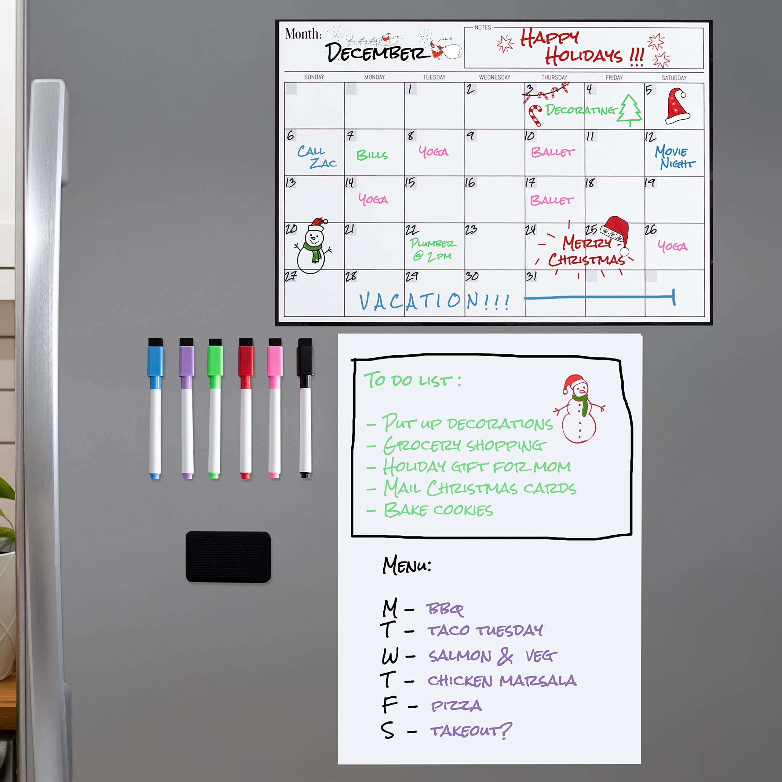 "Cinch Magnetic Dry Erase Calendar & Whiteboard Bundle, 17x12"" with 6 ...