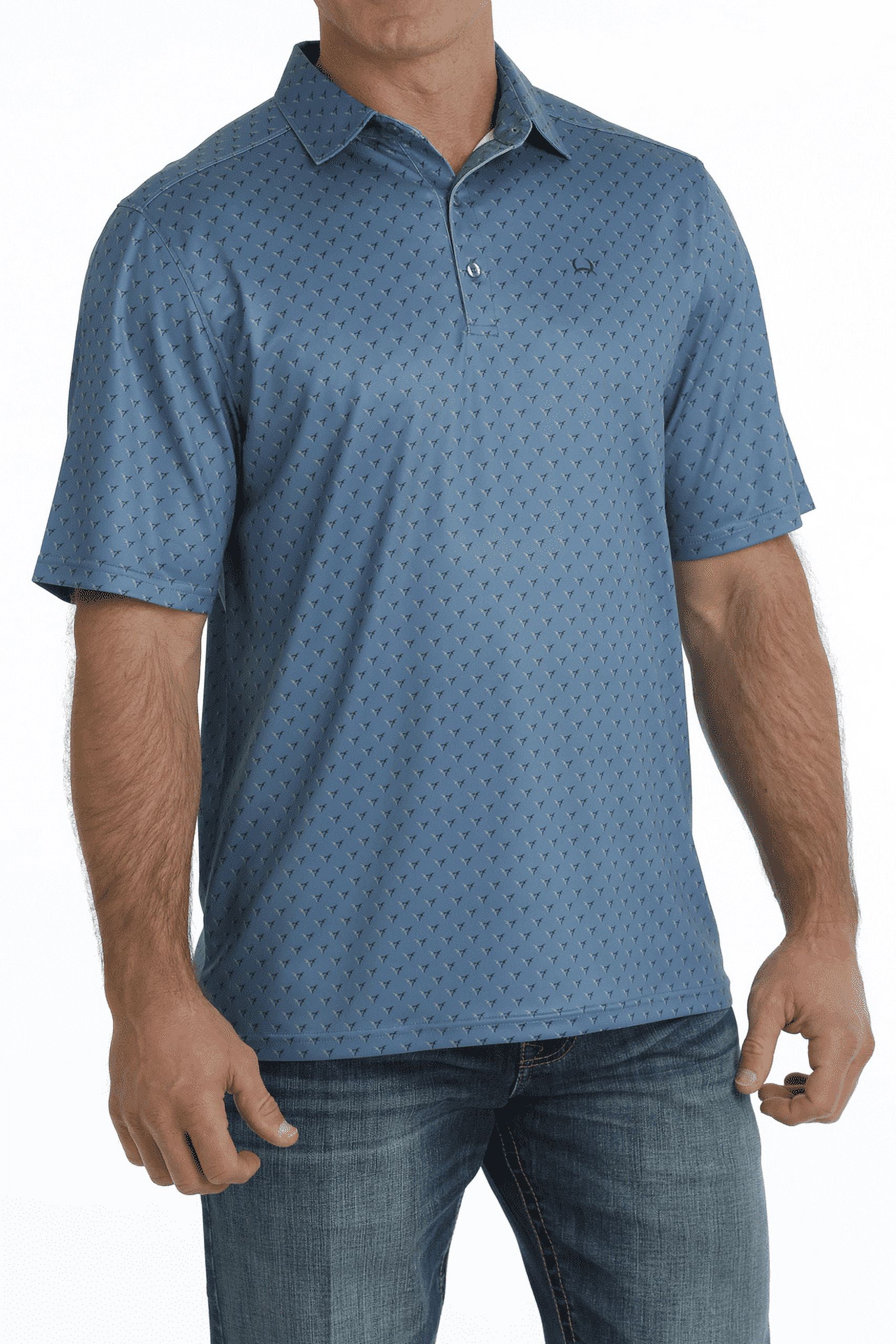 Cinch Men's Arenaflex Steer Skull Print Short Sleeve Polo Steel Blue ...