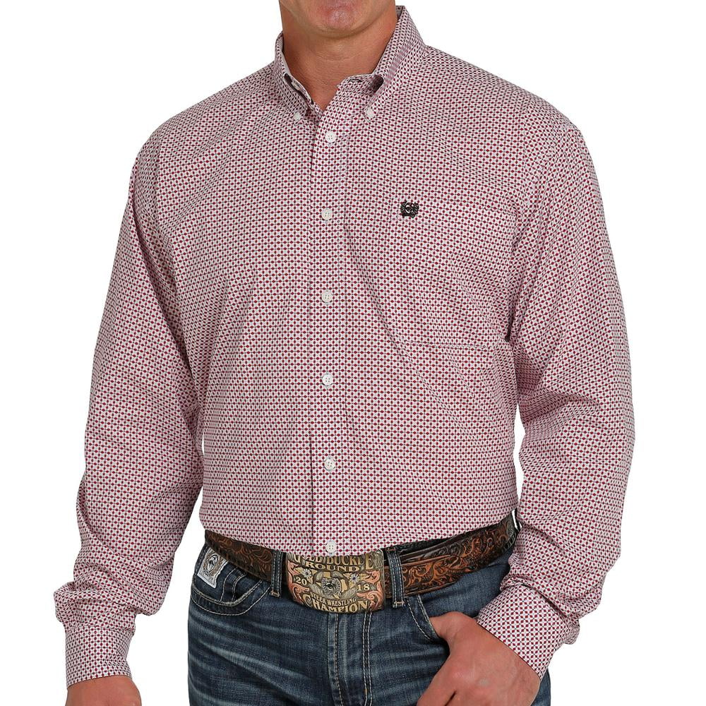 Cinch Men's Cross Geo Print Long Sleeve Button-Down Western Shirt Red ...
