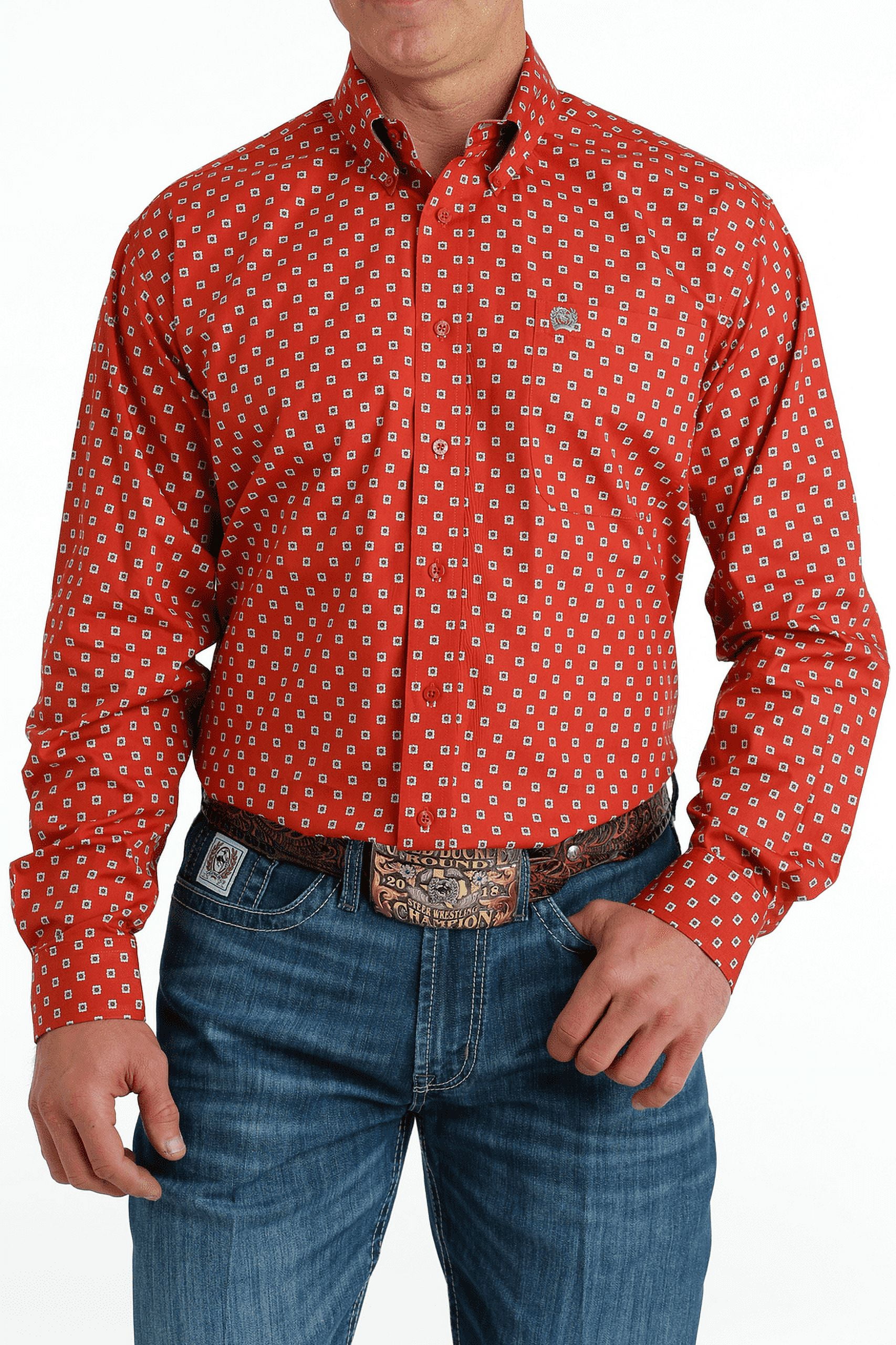 Cinch Men's Red Diamond Print Button Down Shirt MTW1105651 - Walmart.com