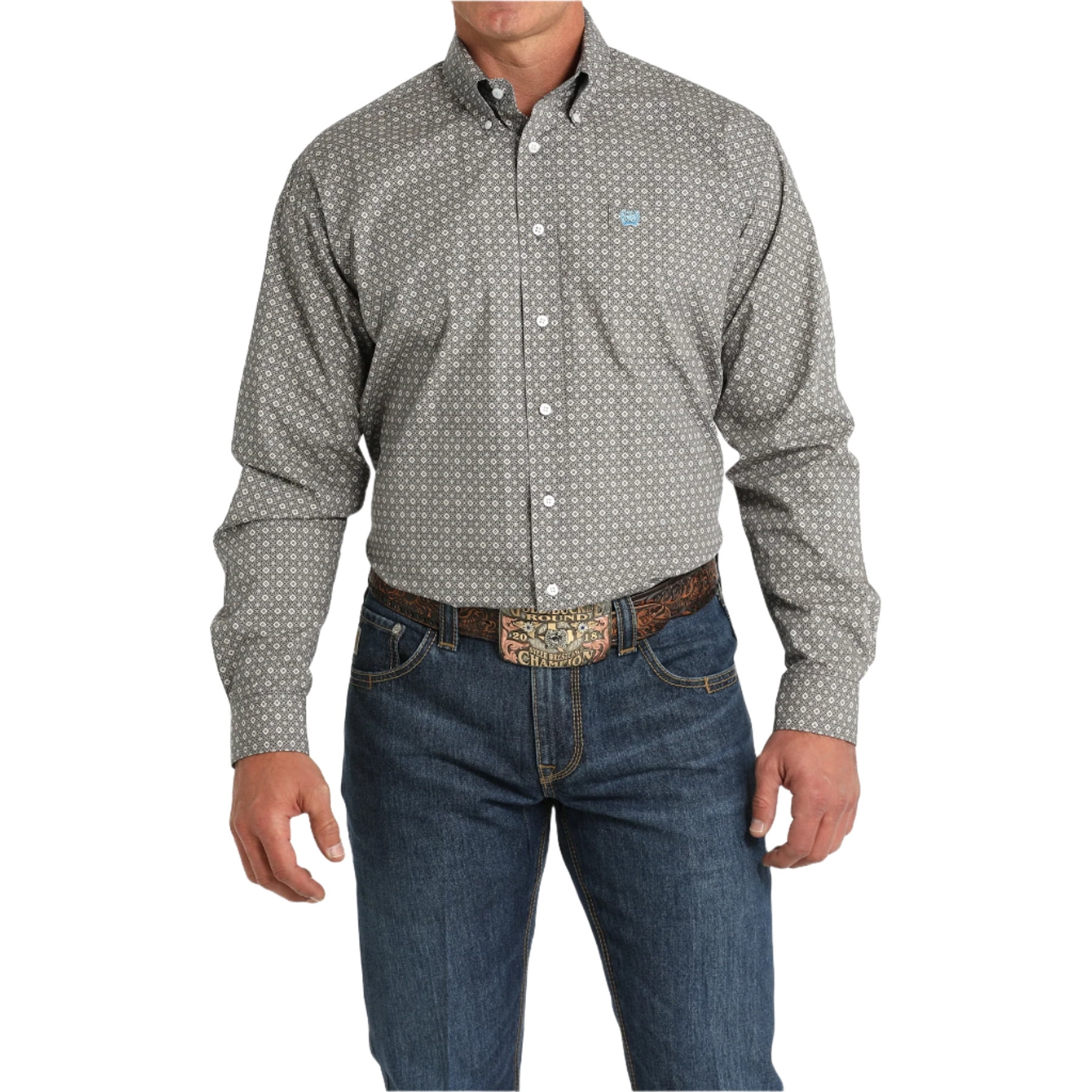 Cinch Men's Light Grey Geometric Print Button Down Shirt MTW1105790 ...