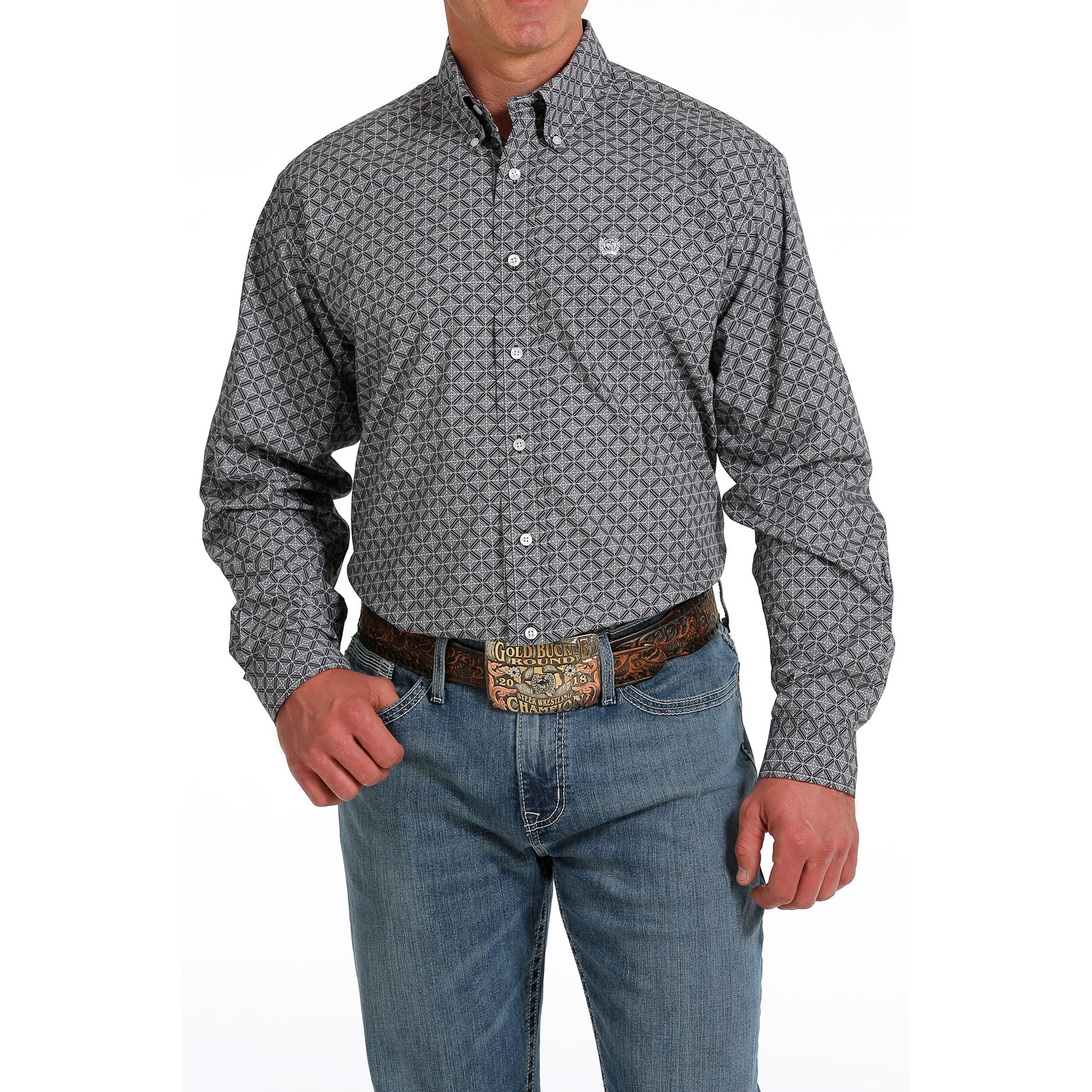 Cinch Men's Navy Diamond Print Button Down Shirt MTW1105604 - Walmart.com