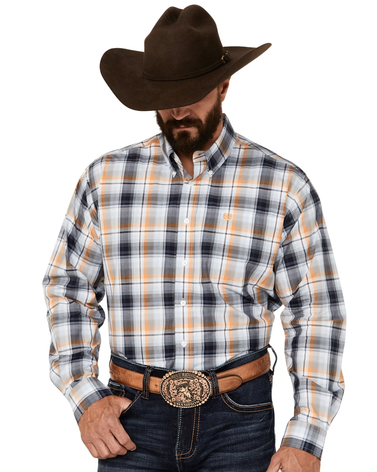 Cinch Men's Plaid Print Long Sleeve Button-Down Western Shirt Light ...