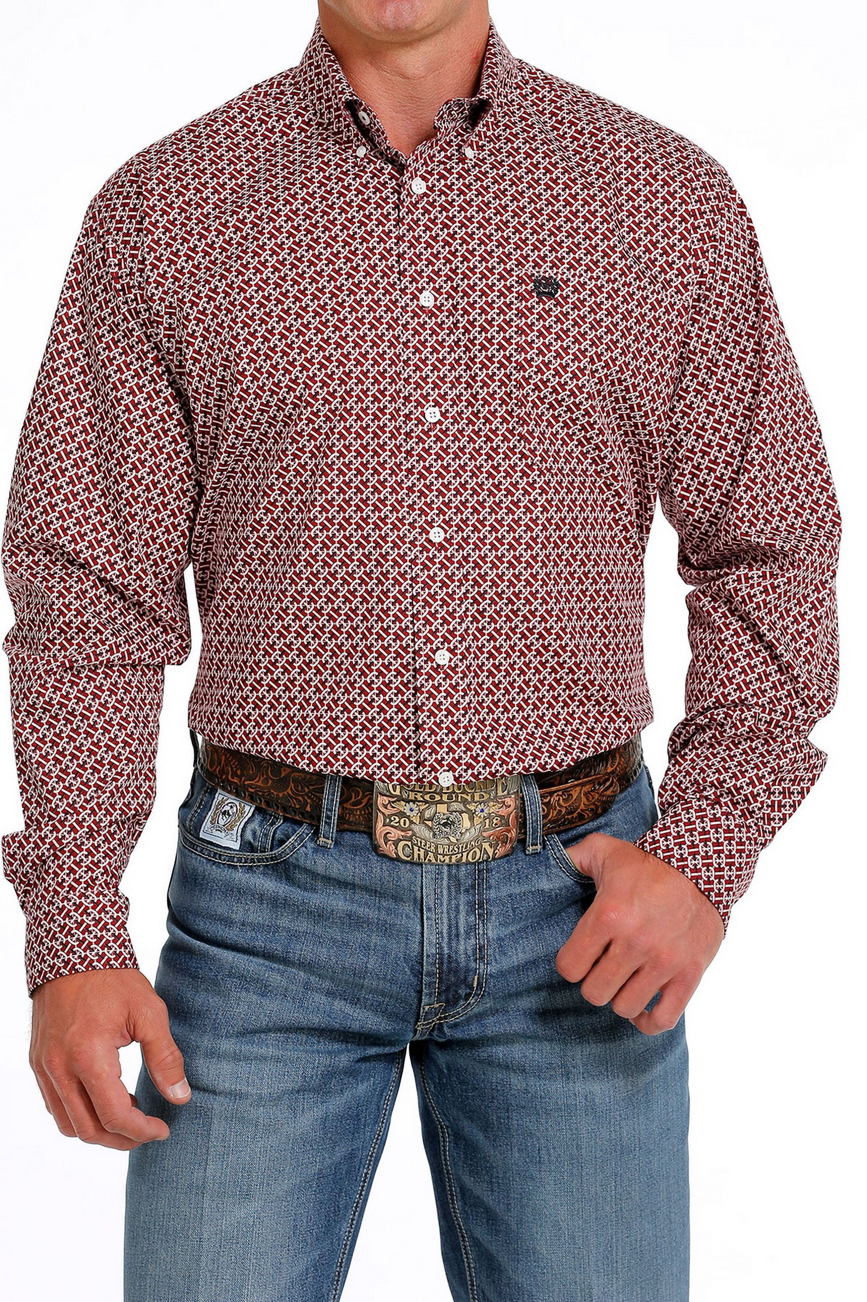 Cinch Men's Red Weave Print Button Down Shirt MTW1105622 - Walmart.com
