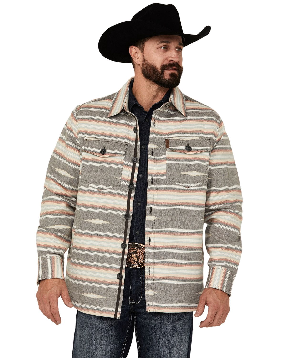 Cinch Men's Southwestern Jacquard Print Shirt Jacket Grey Large US ...