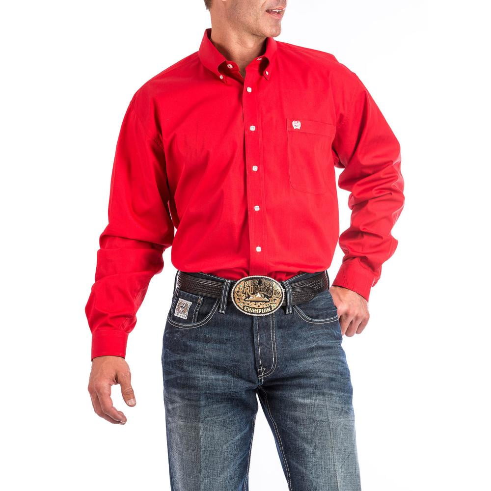 Cinch Western Shirt Mens Long Sleeve Solid Pinpoint S Red MTW1103313 ...