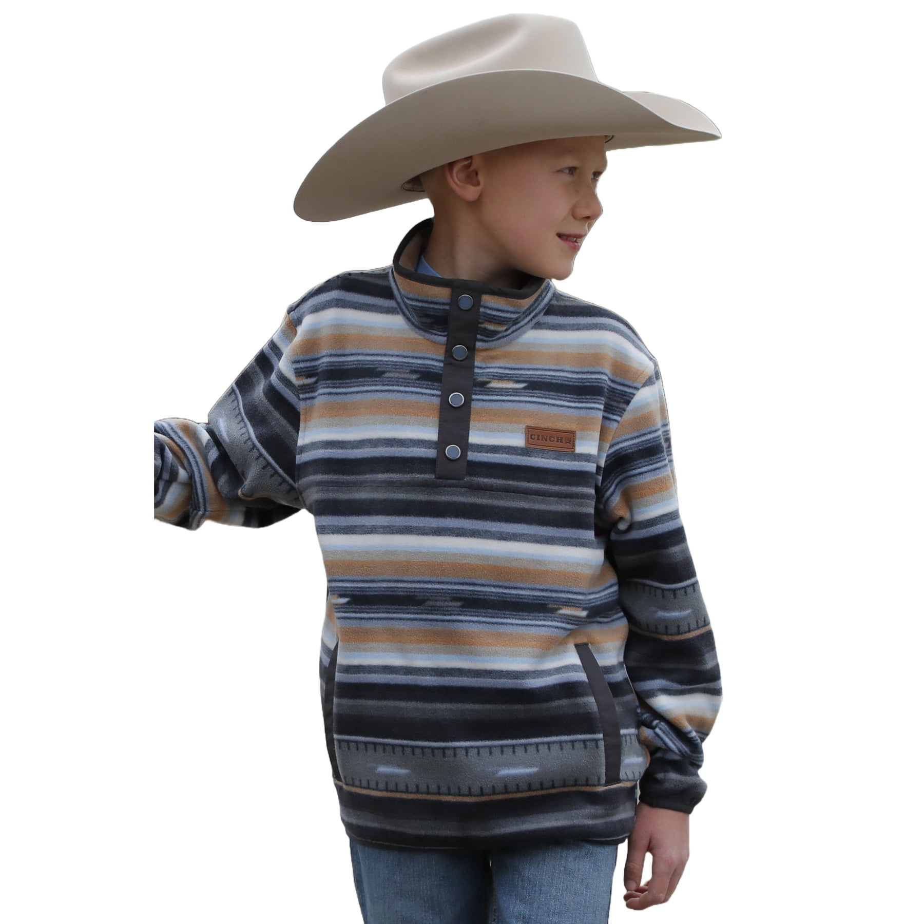 Cinch Youth Boy's Western Striped Black Polar Fleece Pullover ...